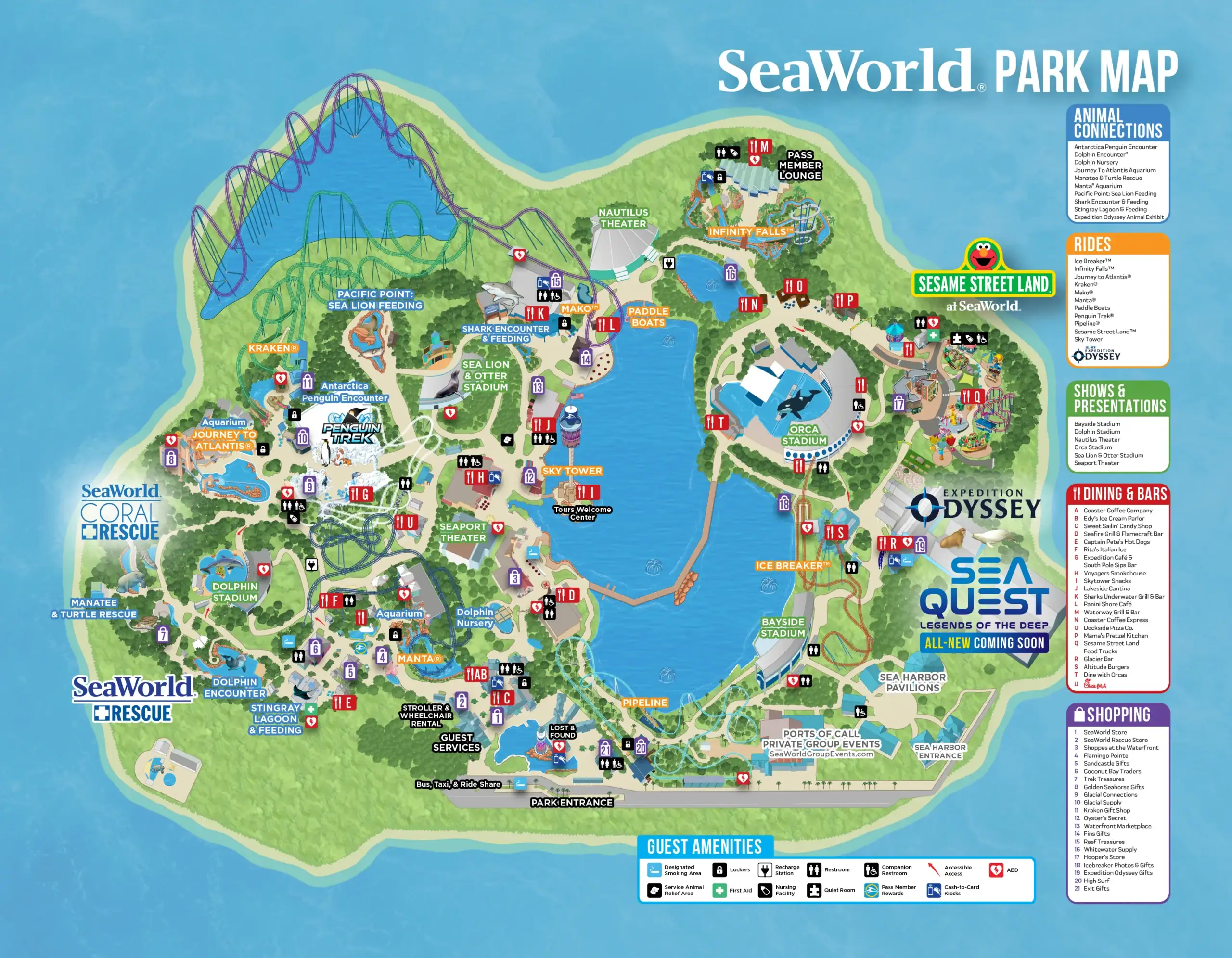 SeaWorld Orlando Map 2026 | All Three Parks and Parking | Deep Arrival